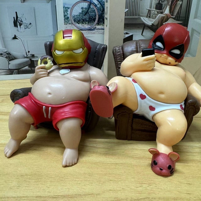12cm Anime Superhero The Avengers X-Men Fat Iron Man Deadpool Lie The ...