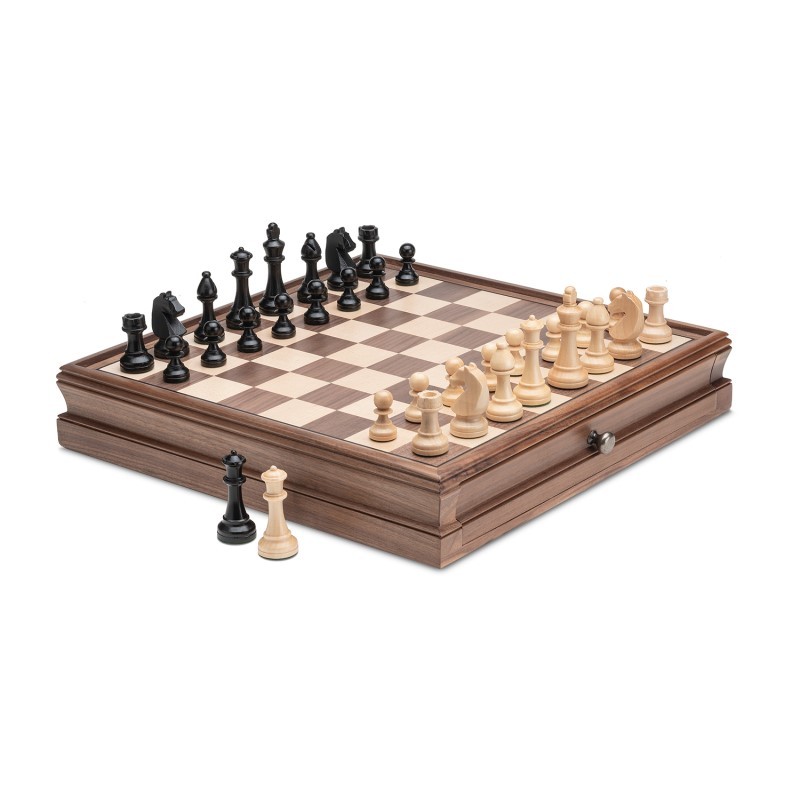 A&A 15 inch Solid Wood Chess Set w/Dual-Sided Storage Drawer/Weighted ...