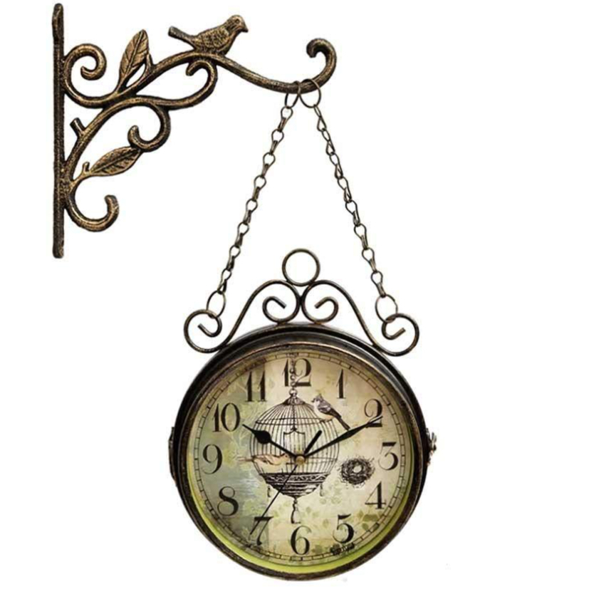 8-inch Retro Double-sided Round Wall Clock, Metal Iron Quartz Silent ...