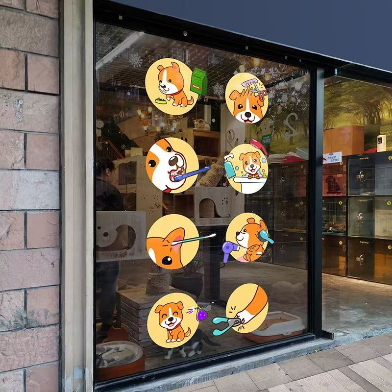 Cartoon Cartoon Pet Shop Glass Window Stickers Pet Grooming Salon Door ...