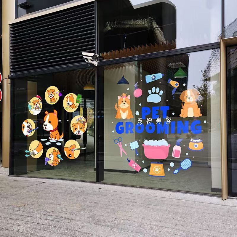 Pet Shop Advertising Poster Stickers Pet Grooming Salon Door Stickers ...
