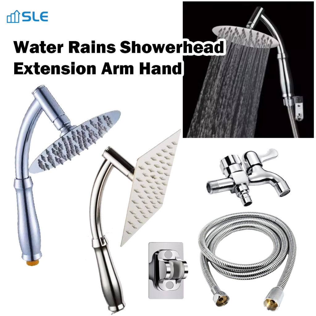 Water Rains Shower Head Extension Arm Bathroom Large Square ABS Chrome ...