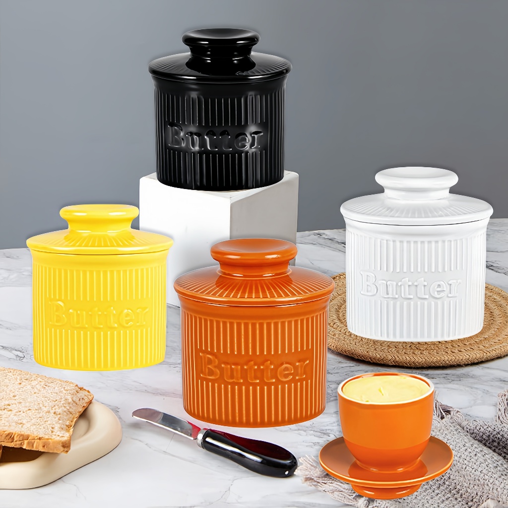 Butter Container Water Sealed Ceramic Butter Jar Butter Keeper Creative ...