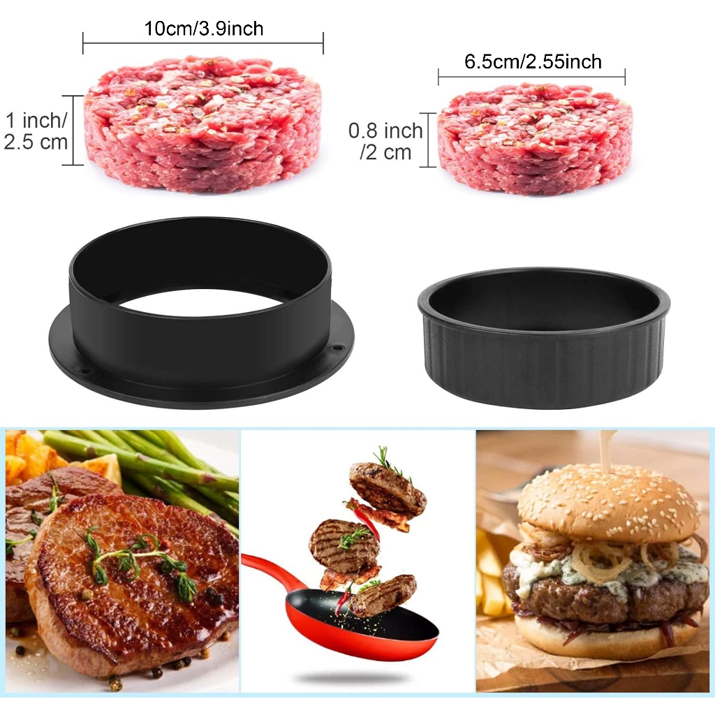 2 Sizes Black hamburger pie round mold patty press plate barbecue steak ...