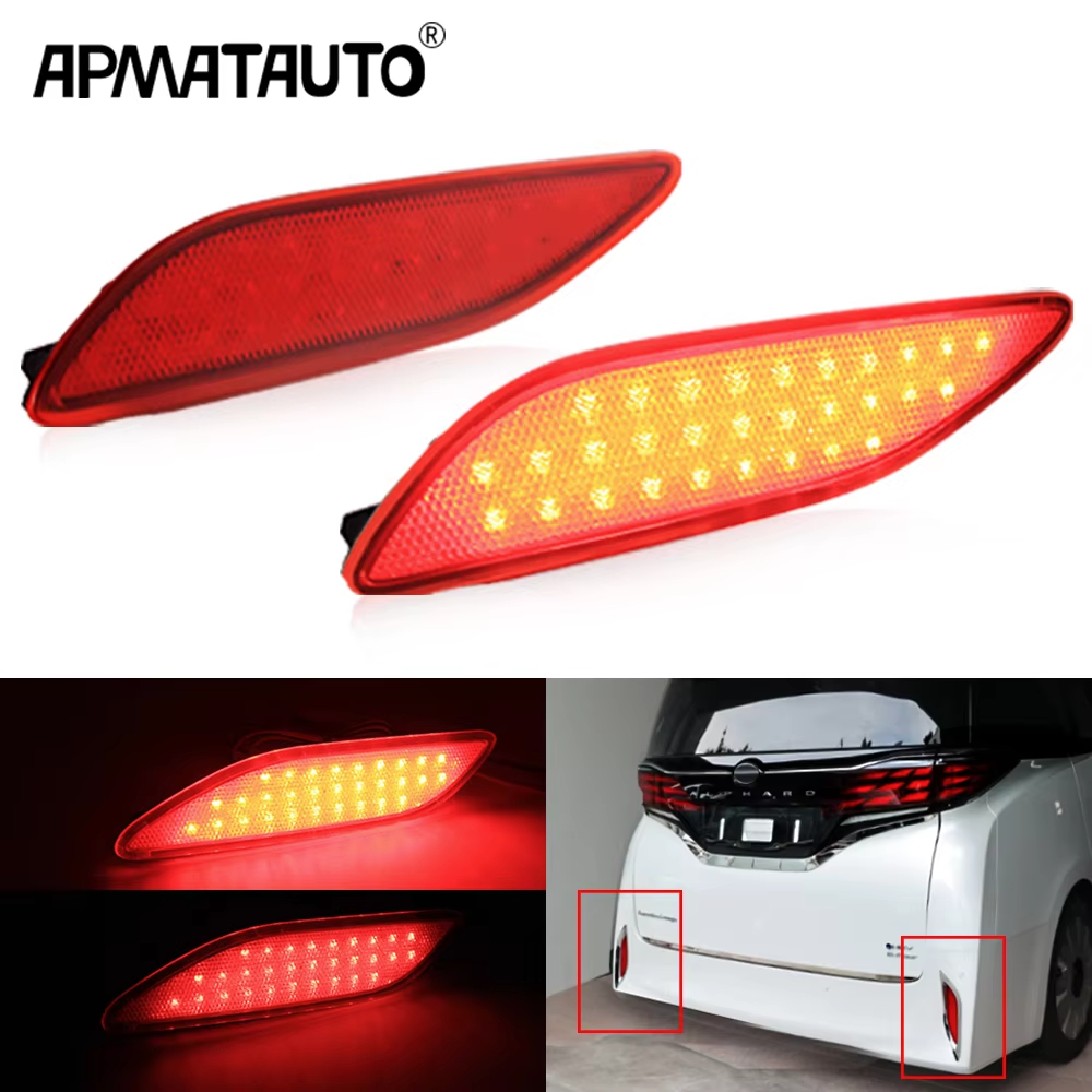 2Pcs Red Lens LED Rear Bumper Reflector Lights For Toyota Alphard 40 ...