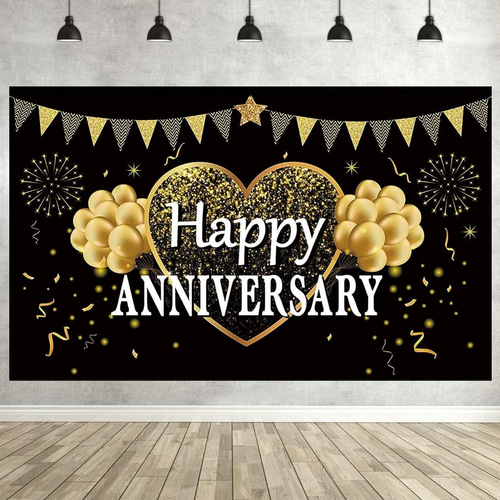 Happy Anniversary Photography Backdrop 7x5ft Black Gold Wedding ...