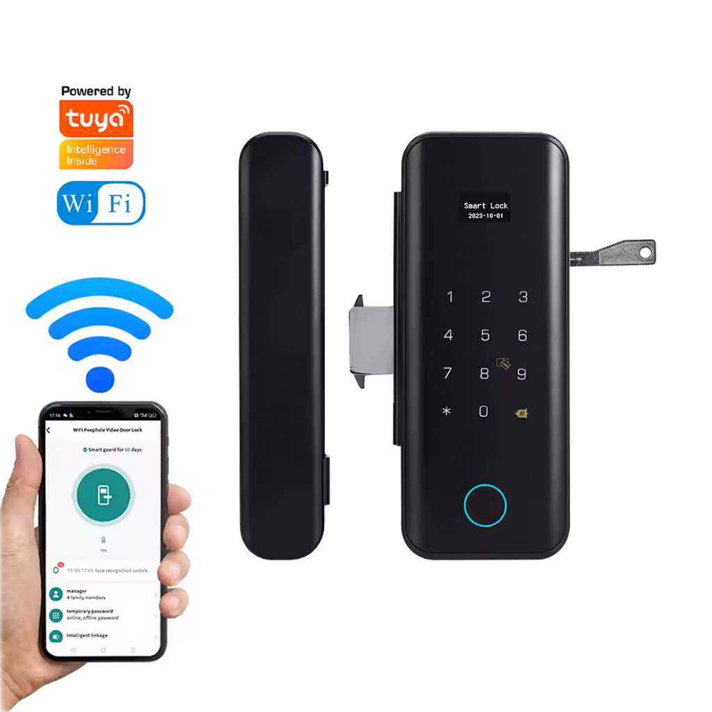 tuya wifi smart glass door lock with key digital fingerprint electronic ...