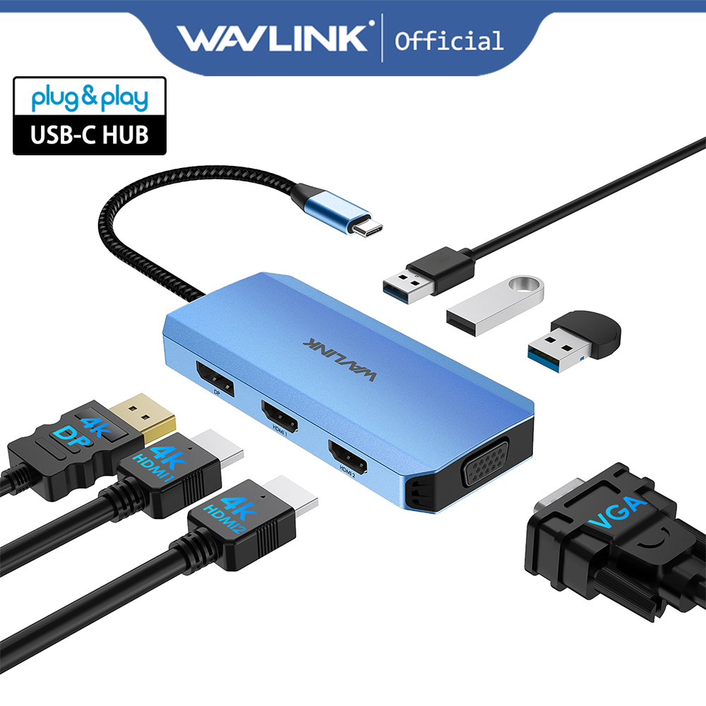 WAVLINK USB C Laptop Docking Station Quad Monitor 7-IN-1 Multiport Adapter Compatible with Mac ...