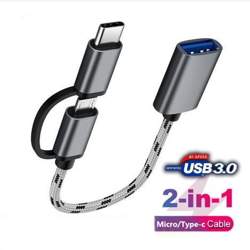 2 In 1 OTG Adapter Cable Nylon Braid USB 3.0 To Micro USB Type C Data ...