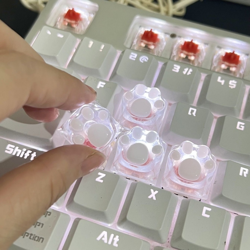 4pcs White Translucent Cat Paw Cute Keycap for Cross Axis Mechanical ...