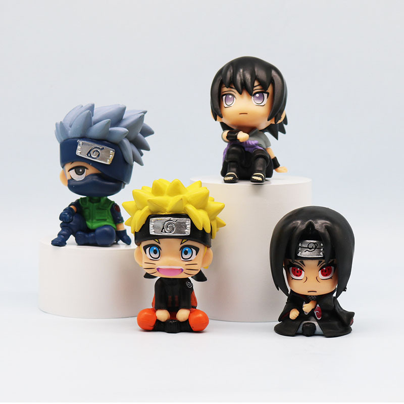 4 Styles 9cm Naruto Anime Character Figure Model Kawaii Sitting Cartoon ...