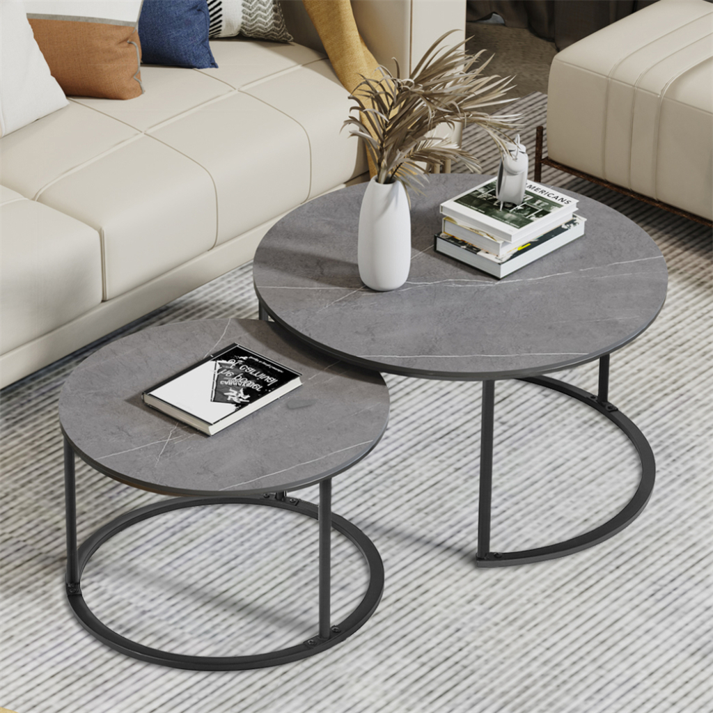 Sintered Stone Nesting Coffee Tables Set of 2 Round Stacking Sofa Side ...