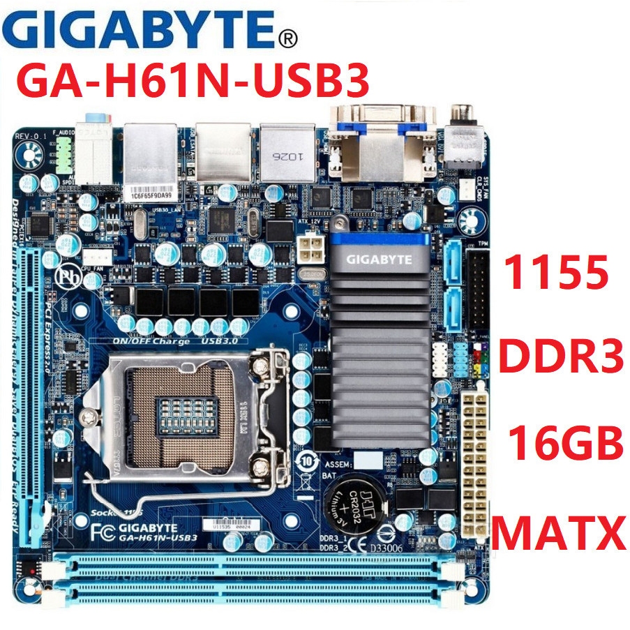 Gigabyte GA-H61N-USB3 H61 MINI ITX 17X17 LGA 1155 Motherboard DDR3 ...