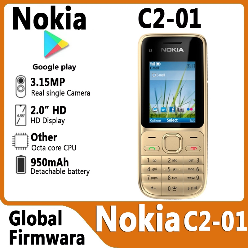 Nokia C2 C2-01 GSM Mobile Phone English&Hebrew Keyboard Support The Logo on Button Unlocked 2G ...