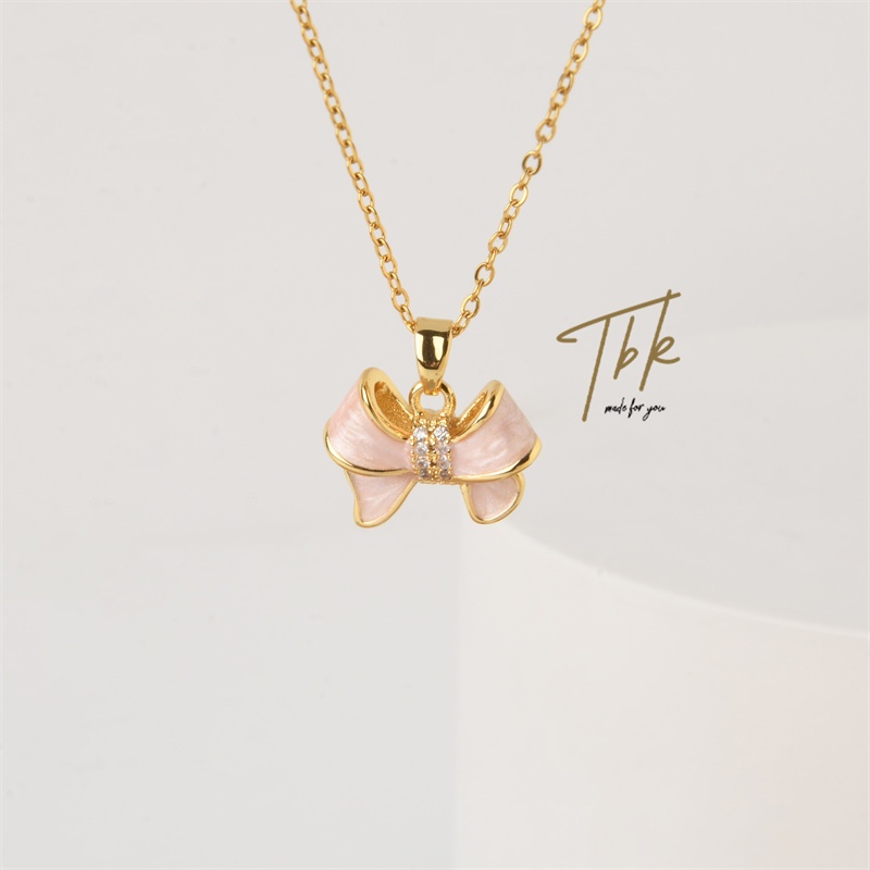 TBK Pink Ribbon Necklace Bowknot Minimalist Daily Fashion Non Tarnish Cute Accessories Titanium ...