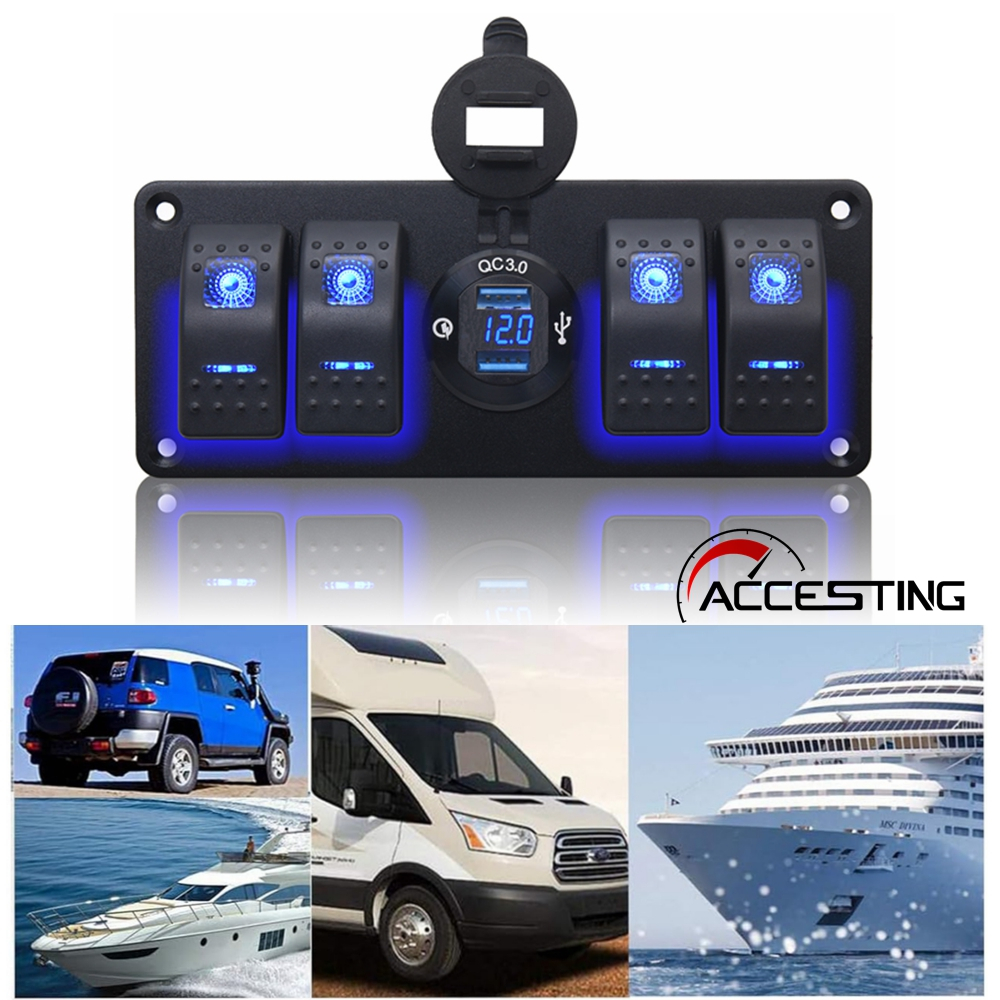 4 Gang Boat Rocker Switch Panel 12V-24V Marine Switch Panel Waterproof ...