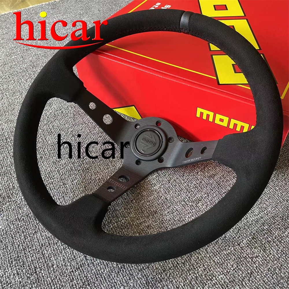 Black momo 14'' Deep Dish Suede Leather Sport Steering Wheel | Shopee Philippines