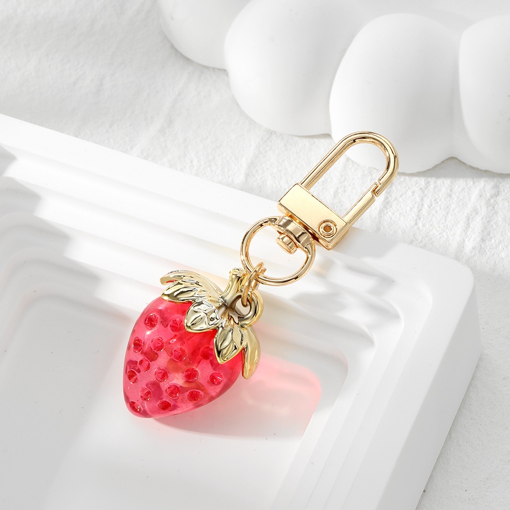 Fashion Transparent Strawberry Keychain Acrylic Fruits Pendants Key ...