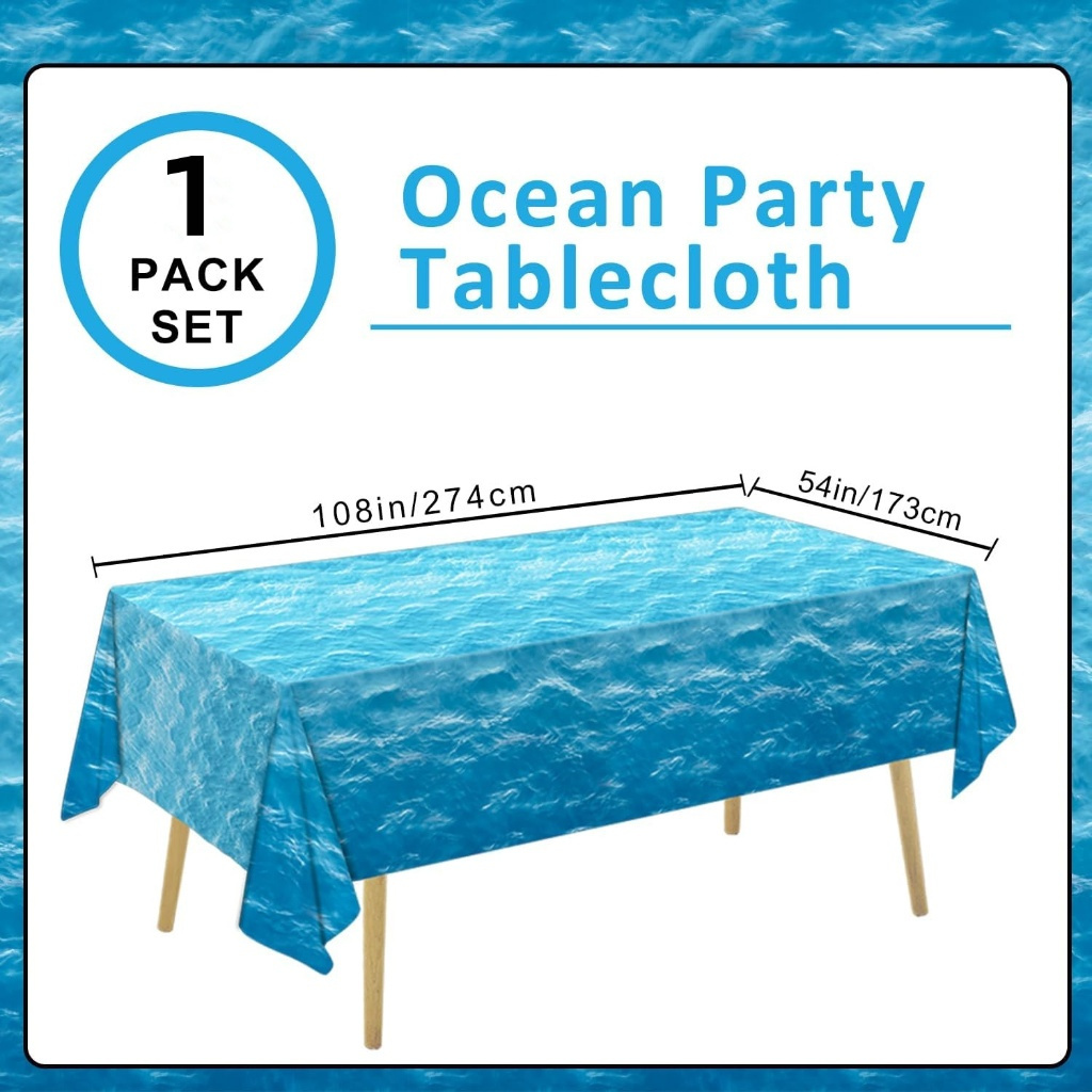 1Pieces Ocean Waves Tablecloth 54 x 108 Inch Water Print Plastic Table ...