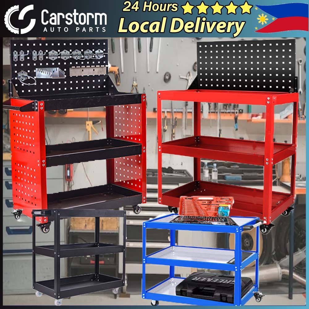 Carstorm 3 Layer Trolley Hand Push Tool Cart For Tool Storage Parts Car ...