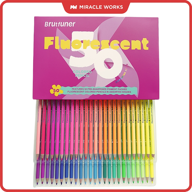 Brutfuner 50 Colors Fluorescent Color Pencil Set Oily Colored Pencils ...