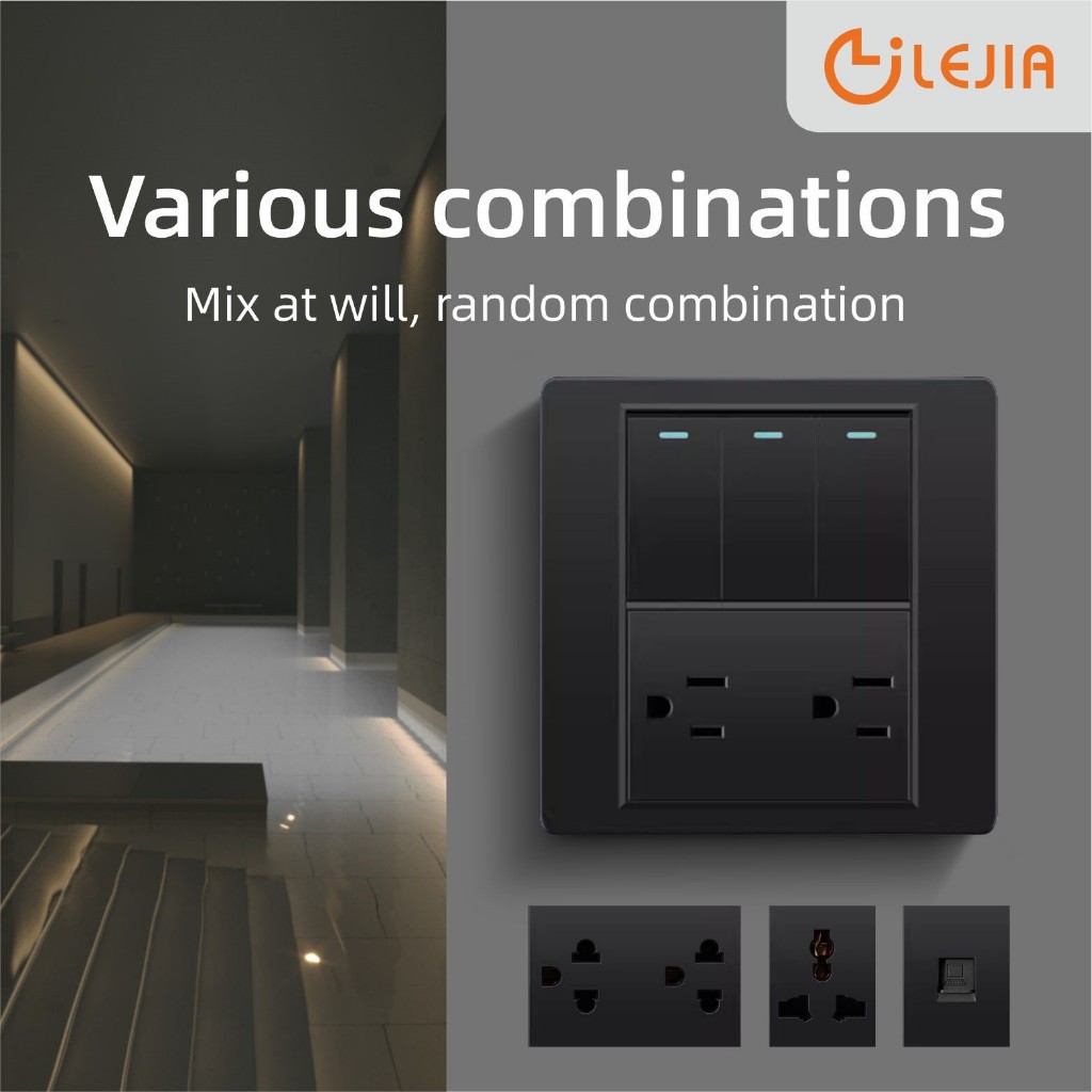 LEJIA Wall Socket Outlet 1/2/3/4 Gang 1/2 Way Light Switch 15A 3-Pin ...