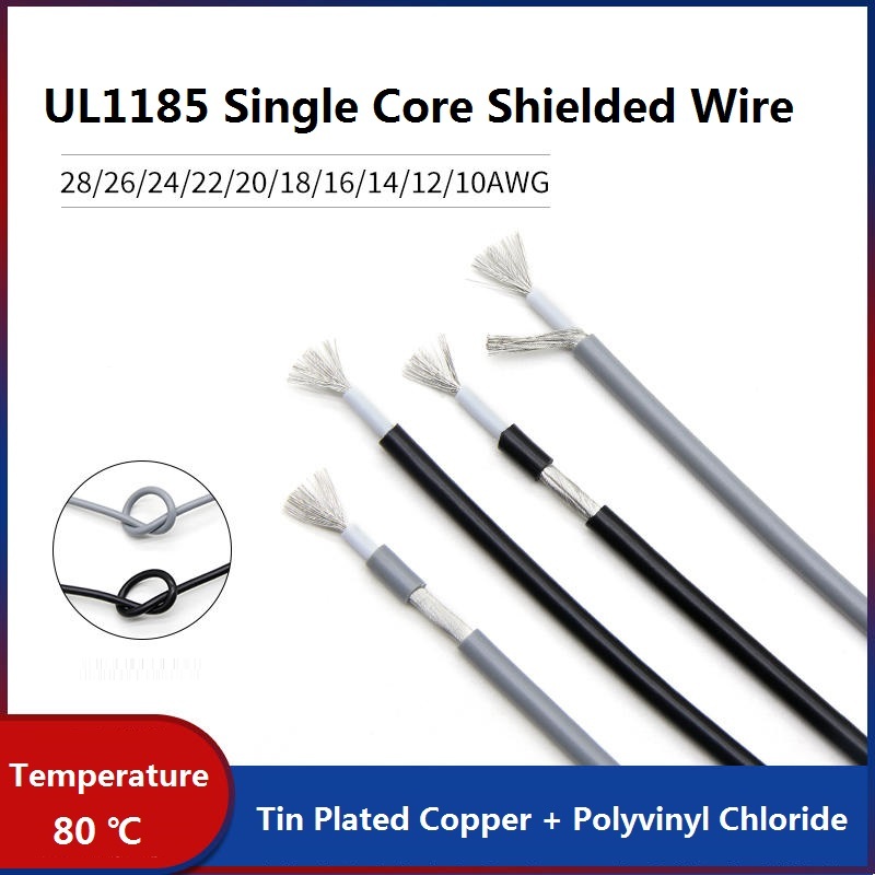 1185 Single Core Shielded Wire 28AWG-10AWG Black Tin Plated Copper Electronic Wire With Wrapped ...