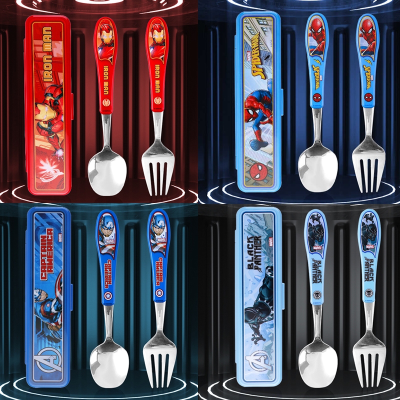 School cutlery Spider-Man Cartoon Stainless Steel Kids Spoon Fork Set ...