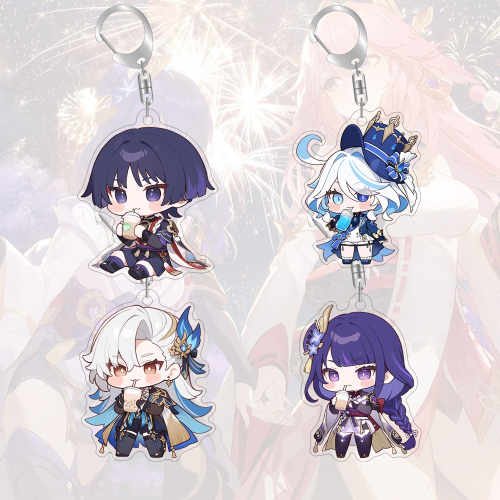 55mm Keychain Genshin Impact Q Edition Furina Cartoon Game Acrylic Bag ...
