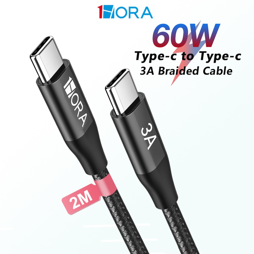 1HORA 2Meters 60W Super Fast Type-C to Type-C Cable Extra Long 3A ...