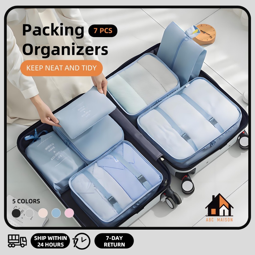 ABC MAISON 7 Pcs Travel Organizer Waterproof Luggage Organizer Portable ...