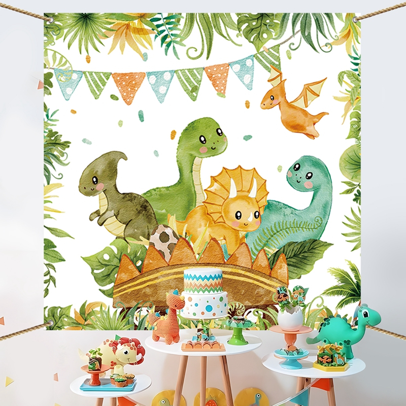 120*120CM Polyester Dinosaur Backdrop Banner Jungle Dino Theme Party ...