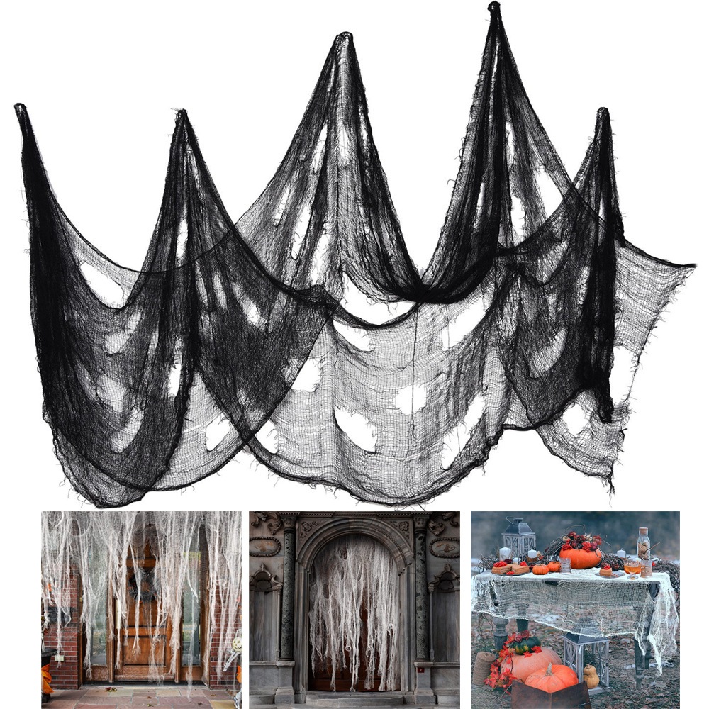 Halloween ghost festival decoration gauze party theme black spider ...