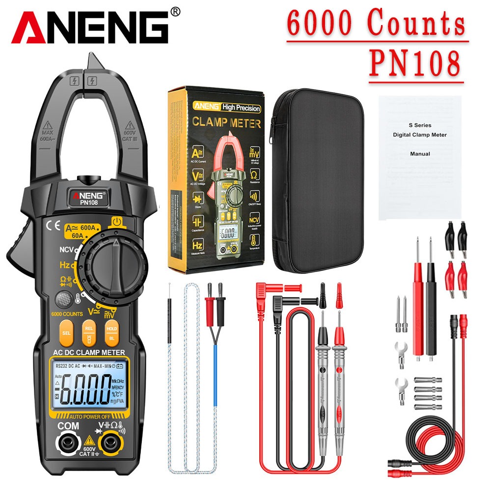ANENG PN108 Digital Clamp Multimeter 600A Current Meter Tester AC/DC ...