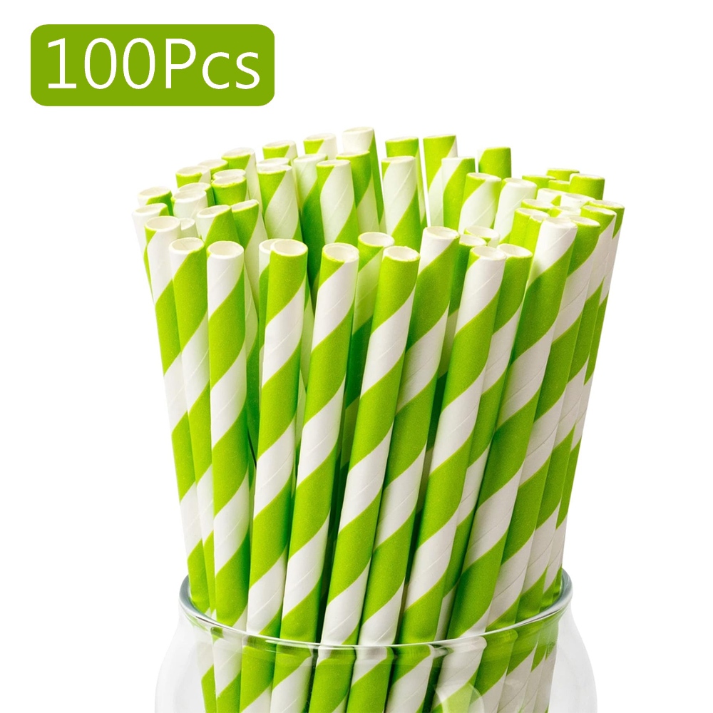 Striped Avocado Green Paper Straw Party Disposable Environmentally ...