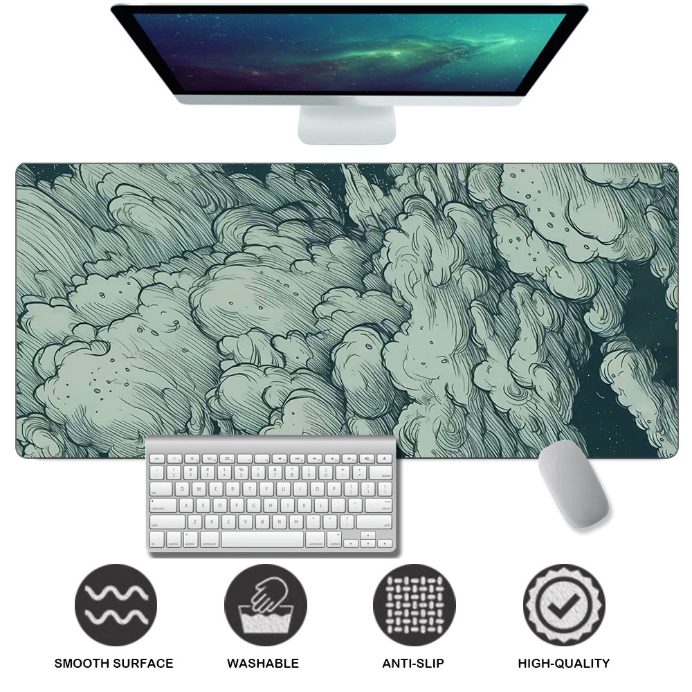 Sketch Clouds Mouse Pad Long Non Slip Waterproof Black And White Mouse ...