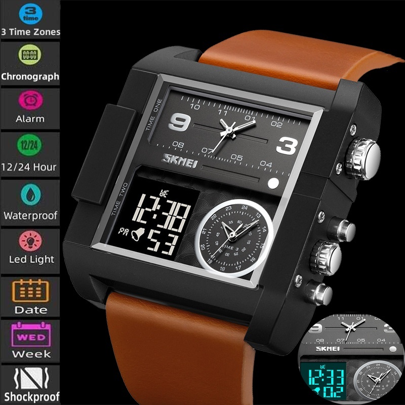 Skmei Three Time Zone Military Sports Waterproof Watches Fashion Analog ...