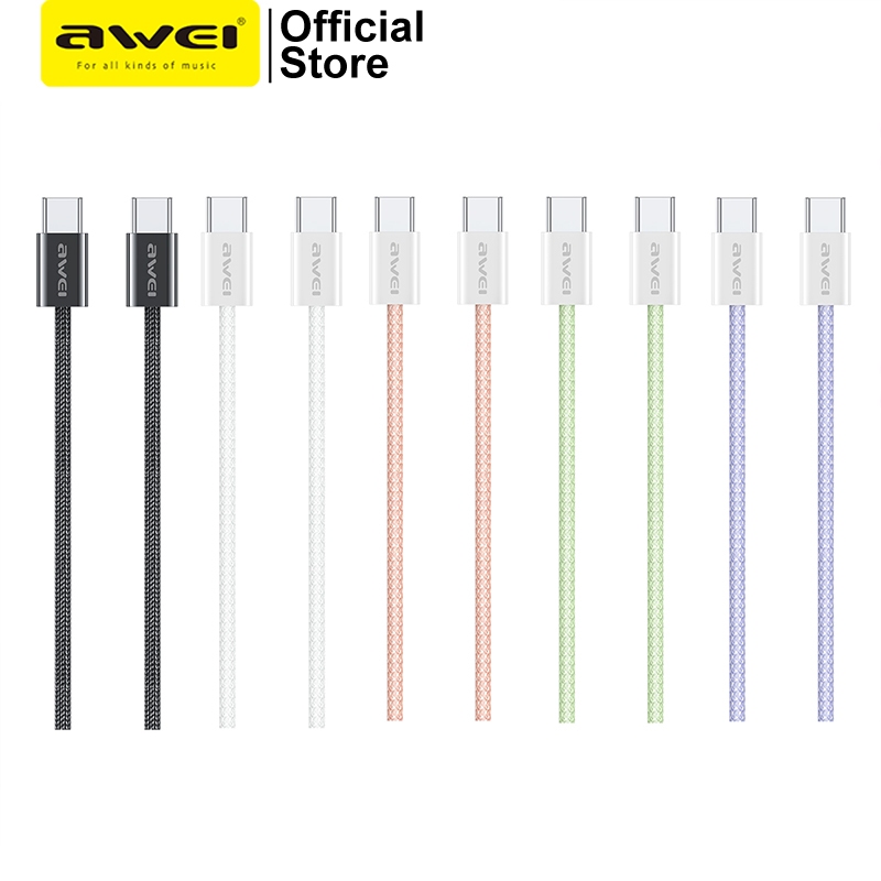 Awei CL-219T Cable Type c Fast Charging 60W 1M For Phone 15 Series 35W ...