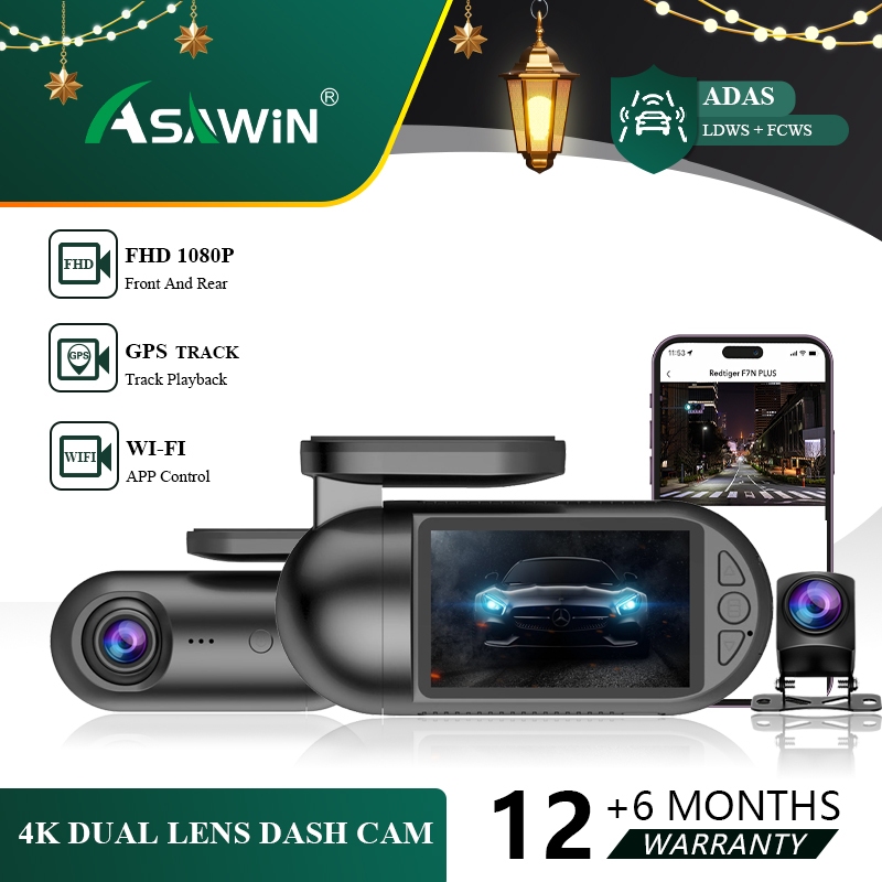 1080P WIFI Dash Cam GPS ADAS Car Camera Front and Rear Dual lens 2.45 ...