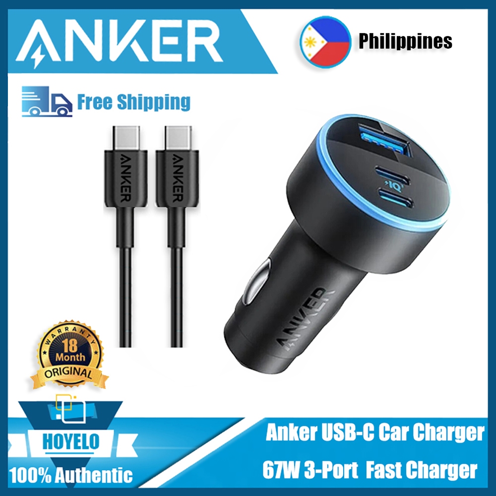 Anker 67W 3-Port USB-C Car Charger PIQ 3 Compact Fast Charger, Car ...