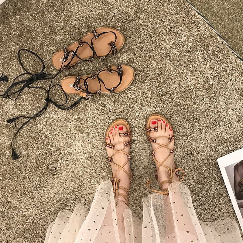 Bohemian gladiator sandals for women strap shoes Sanya female in the ...