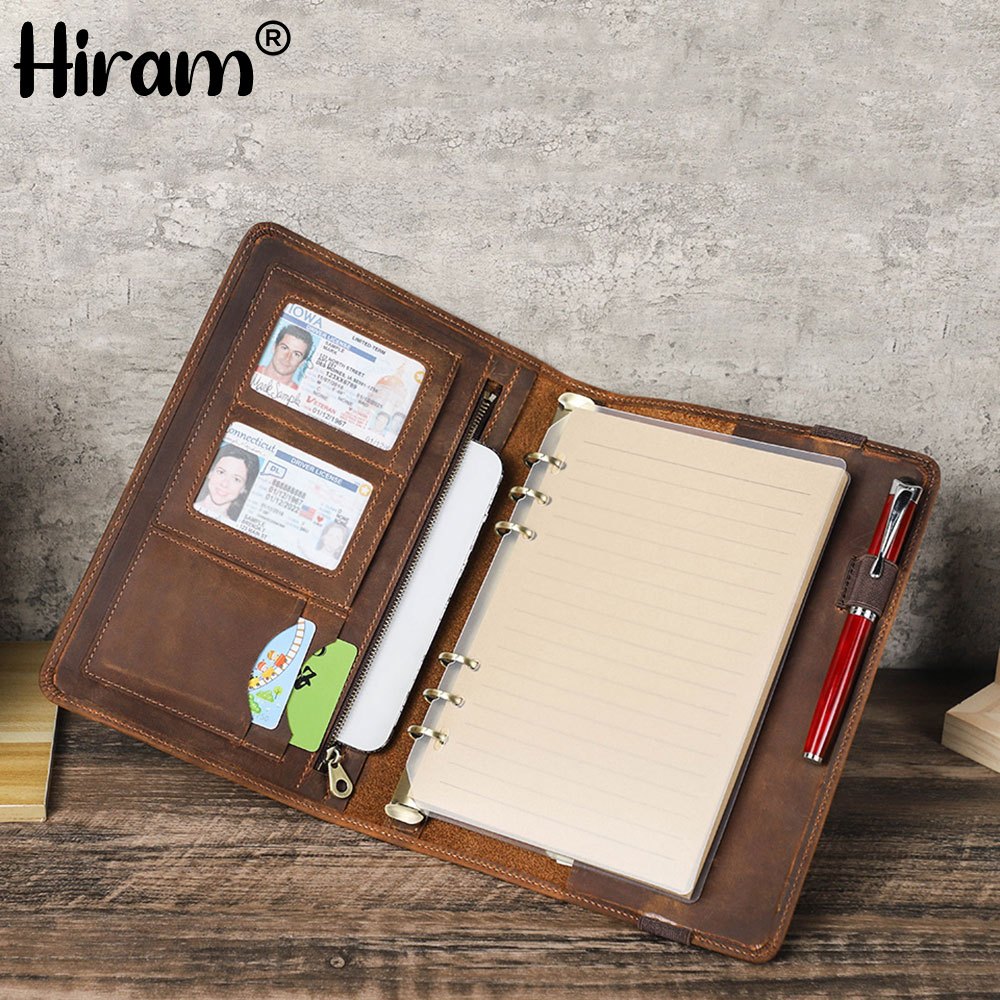 Genuine Leather A5 A4 Notebook Cover Retro Business Portfolio with 6 ...