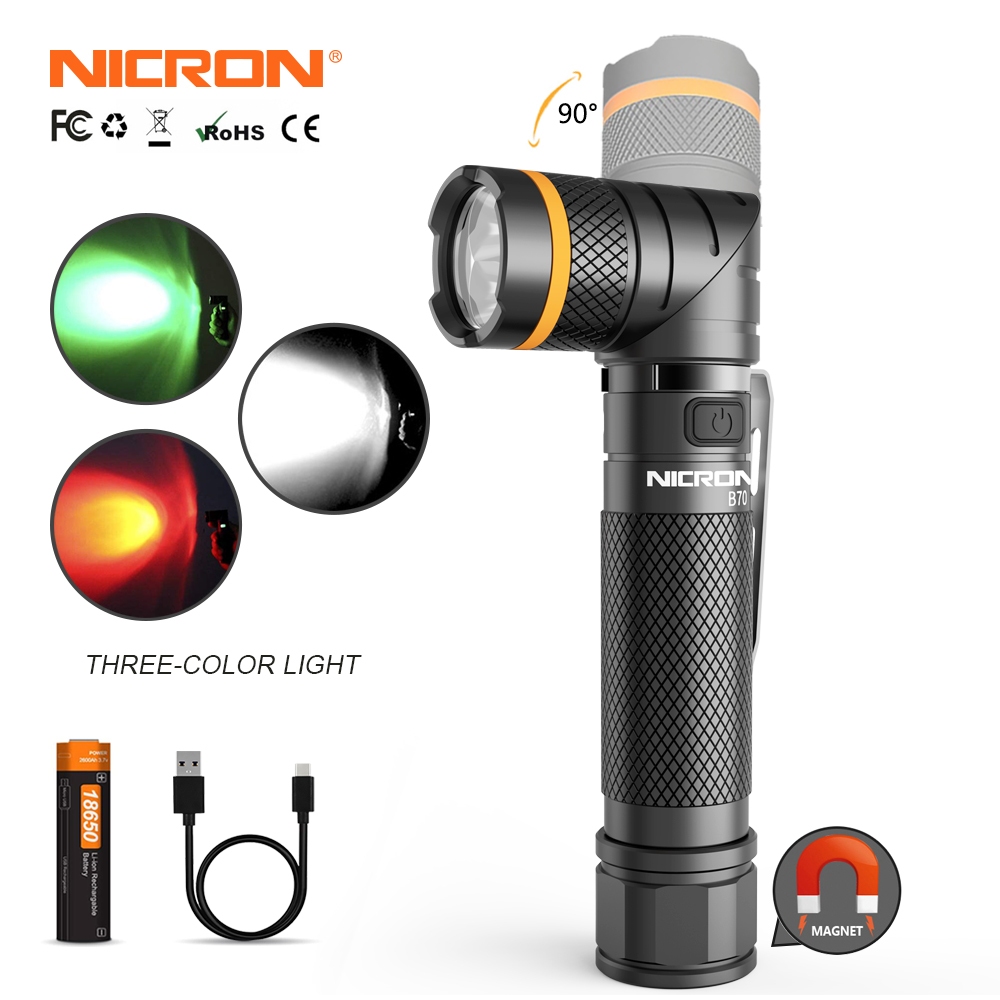 NICRON B70/B70 Plus Flashlight 90 Degree Twist Rechargeable Flashlight ...