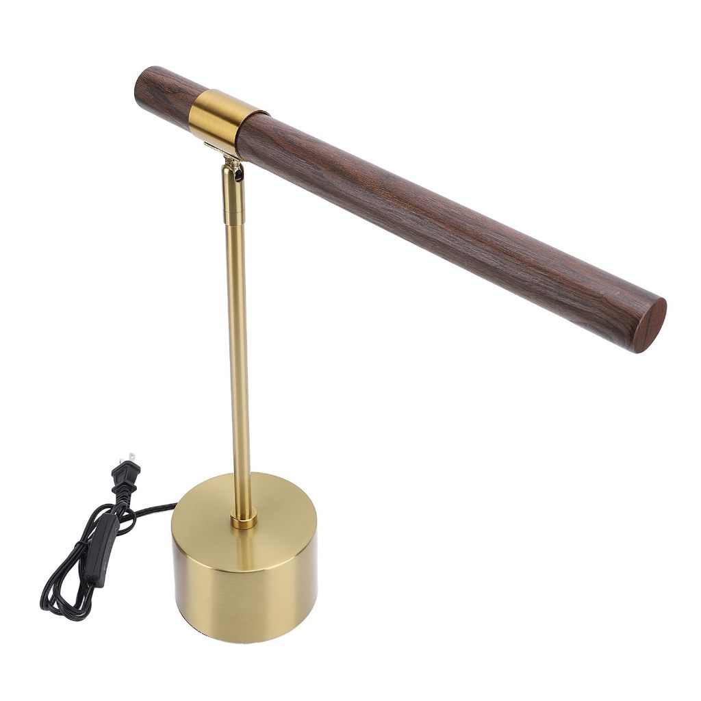 Vintage Slim Table Lamp Wood Grain Brass Bedside Lamp LED Desk Lamp ...