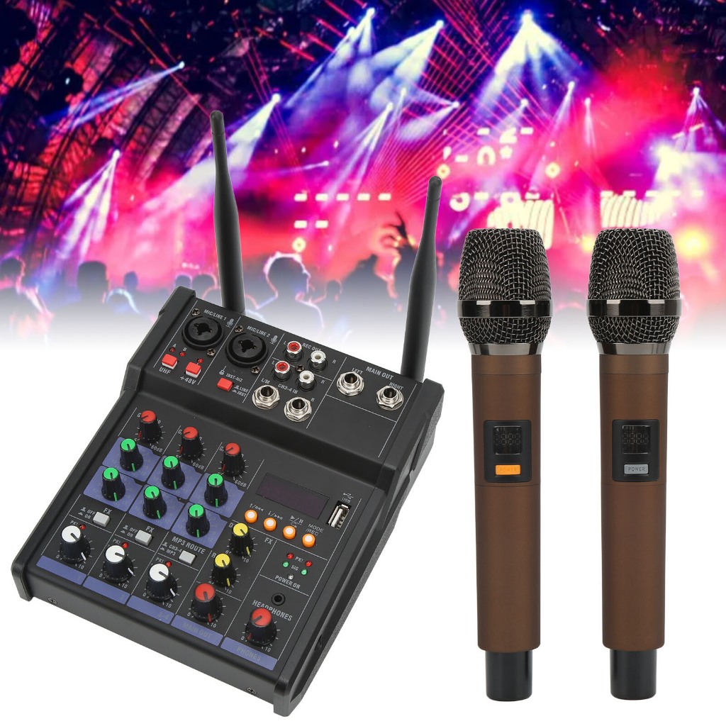 Spr- 4 Channel Small Bluetooth Stereo Mixer With 2 Wireless Microphones ...