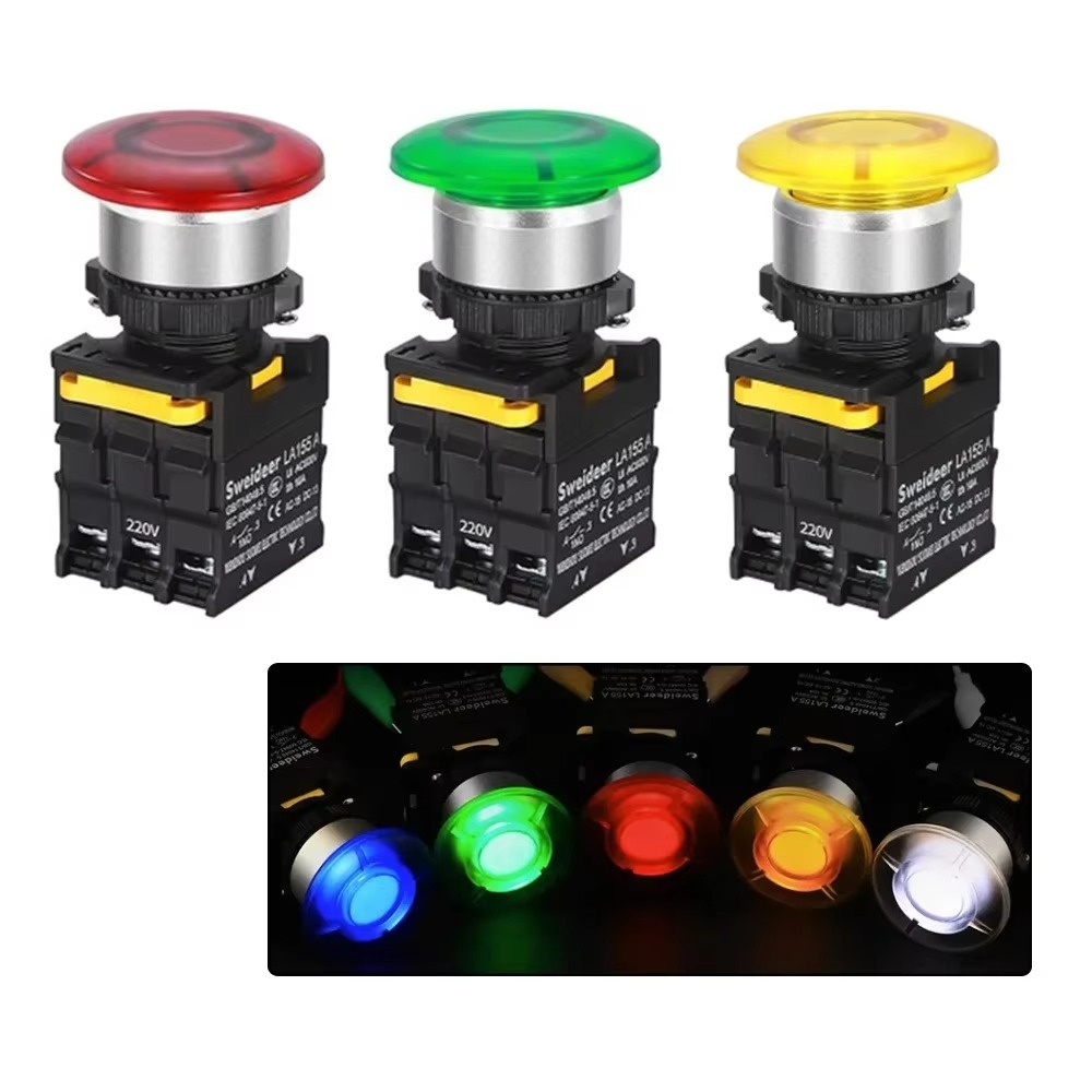 22mm LED Illuminated Mushroom Plastic Latching Power On Off Push Button Switches | Shopee ...