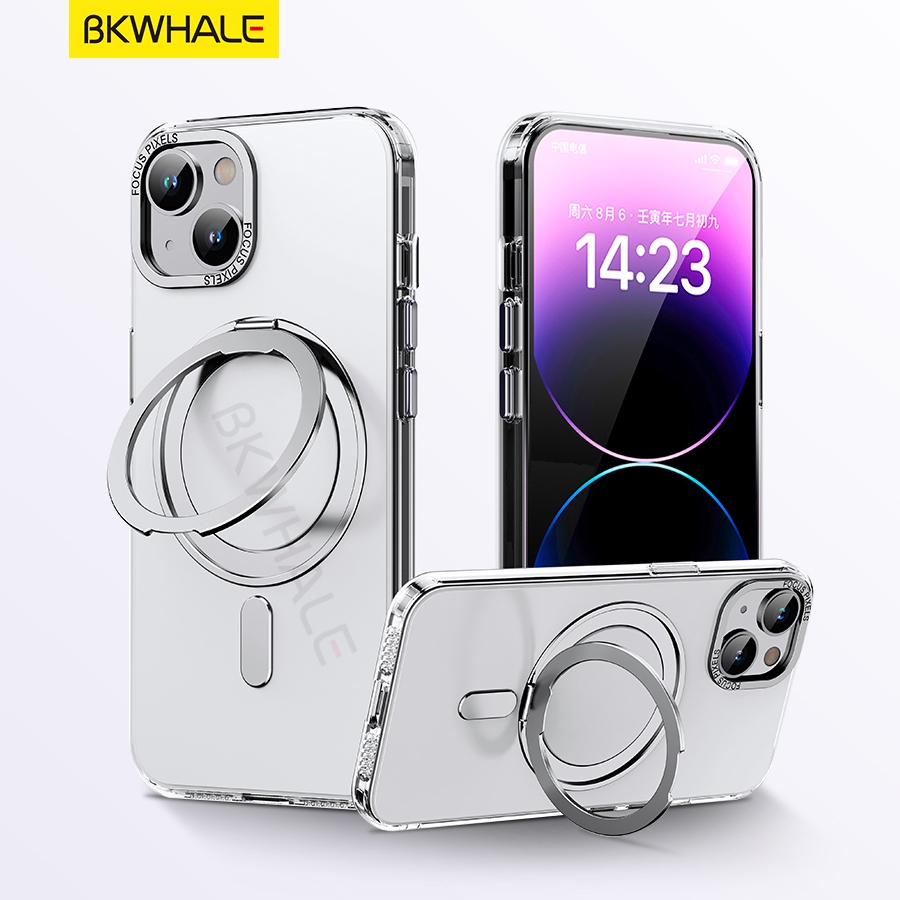 BKWHALE 360° Rotatable Ring Stand Magnetic Phone Case For iPhone 15 Pro ...