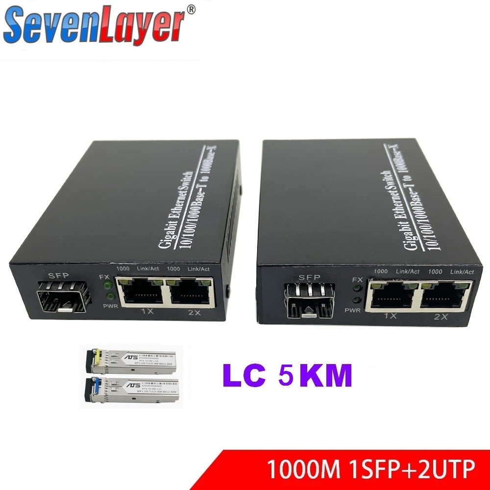 Gigabit media converter 1 sfp to 2 rj45 UTP gigabit optical fiber ethernet for ip camera 10/100 ...