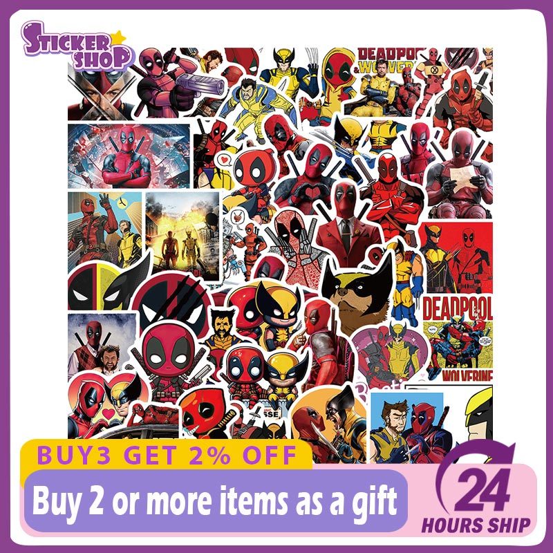 50PCS Marvel Superhero Deadpool Wolverine Stickers Disney Movie Decals ...