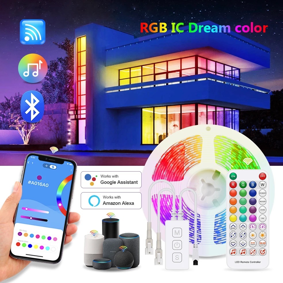 5M 10M WiFi 12V 2811 Pixels LED Strip Full Color Addressable APP Remote ...